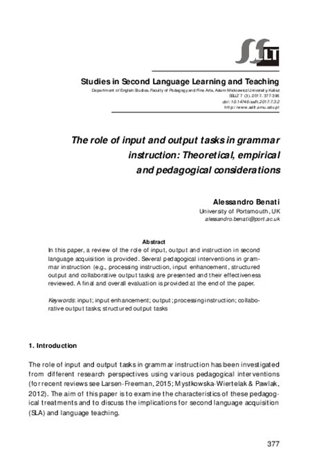 pdf the role of input and output tasks in grammar instruction