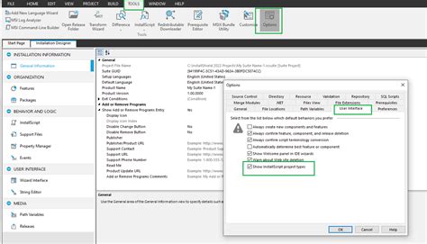 how and where to enable the option show installscript project types to create installscript