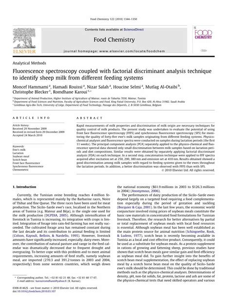 pdf fluorescence spectroscopy coupled with factorial discriminant