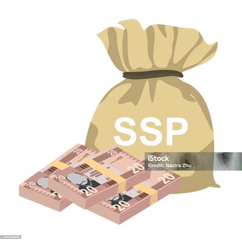 남 수단 파운드 벡터 일러스트 레이 션입니다 남수단 머니 세트 번들 지폐 머니 백 20db 플랫 스타일 흰색 배경에 격리 심플한