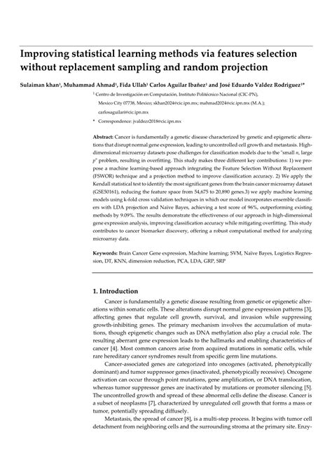 Pdf Improving Statistical Learning Methods Via Features Selection Without Replacement Sampling