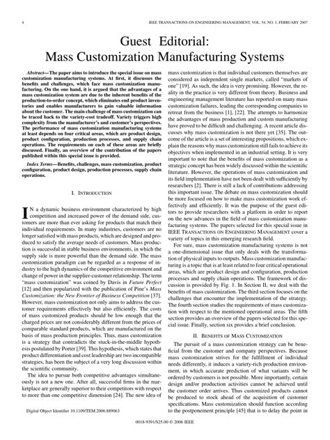Pdf Guest Editorial Mass Customization Manufacturing Systems