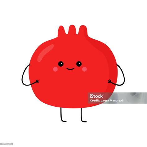 석류 과일 귀여운 캐릭터 벡터 일러스트 레이 션은 흰색 배경에 고립되어 있습니다 귀여운에 대한 스톡 벡터 아트 및 기타 이미지 귀여운 만화 석류 Istock