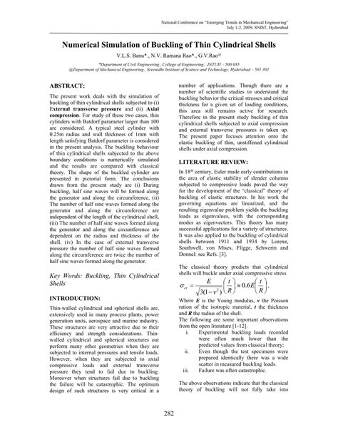 Pdf Numerical Simulation Of Buckling Of Thin Cylindrical Shells