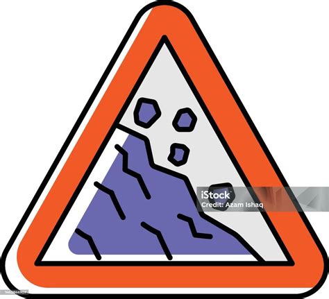 절벽에서 자유롭게 떨어진 돌 얼굴 벡터 색상 누락 아이콘 디자인 겨울 시즌 요소 기호 스노우 보드 장비 기호 익스트림 스포츠 스톡 일러스트 낙석 바위 슬라이드 지역 개념