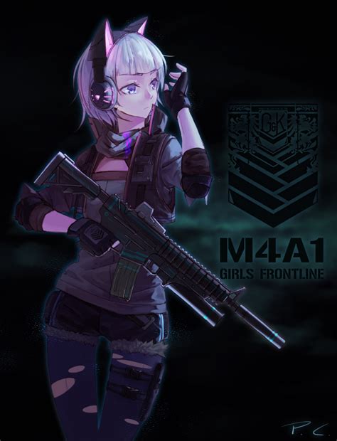 배경 화면 애니메이션 소녀들 찢어진 청바지 헤드폰 찢어진 옷 소녀 전선 기타리스트 M A 어둠 스크린 샷 x Alexbrk
