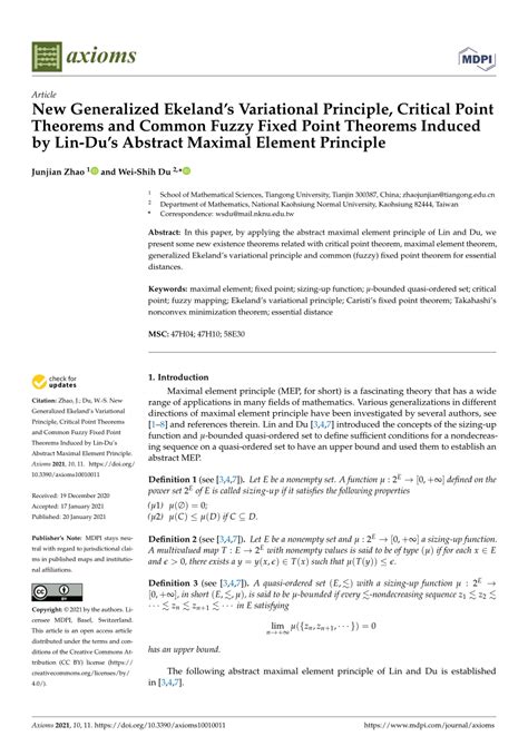 Pdf New Generalized Ekelands Variational Principle Critical Point