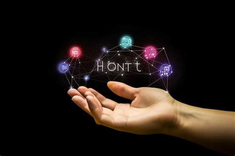 개념으로 사물 Iot 단어 다이어그램의 인터넷을 보여주는 손 프리미엄 사진