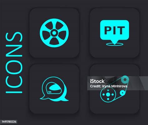 타이밍 벨트 키트 자동차용 알로이 휠 피트 스톱 및 레이싱 헬멧 아이콘을 설정합니다 검은색 사각형 버튼입니다 벡터 검은색에 대한 스톡 벡터 아트 및 기타 이미지 Istock