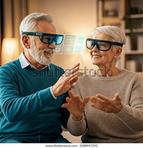 Seniors Couple Interacting Using Augmented Reality Ai Generated Image