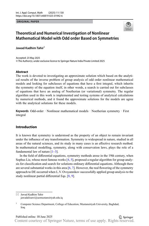 Theoretical And Numerical Investigation Of Nonlinear Mathematical Model With Odd Order Based On