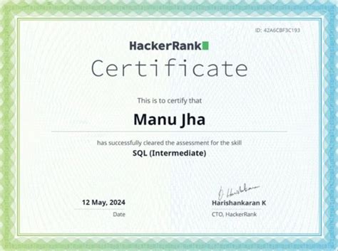 manu jha on linkedin sqlcertified hackerrank sqlskills