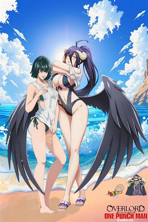 Rule 34 2girls Ainz Ooal Gown Albedo Overlord Beach Beach Background Bikini Black Hair