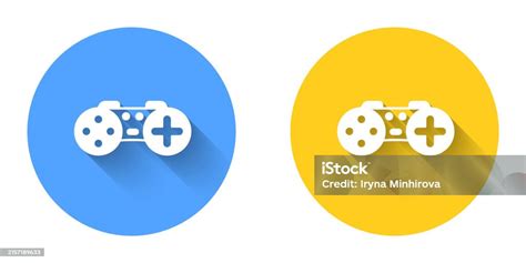 White Gamepad Icon Isolated With Long Shadow Background Game Controller Circle Button Vector