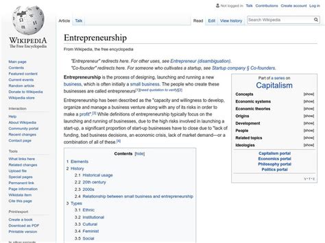 Wikipedia Entrepreneurship Handout For 9th 10th Grade Lesson Planet