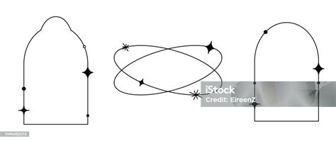 선형 미니멀리즘 미적 프레임과 별과의 경계의 벡터 집합입니다 원형 타원형 및 아치형 현대적인 기하학적 모양으로 소셜 미디어 장식 로고 디자인 템플릿 레이아웃을 위한 반짝임