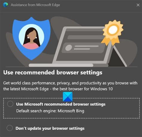 Disable Use Recommended Browser Settings Prompt In Edge Browser