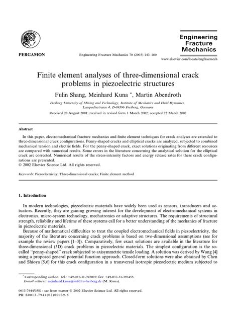 Finite Element Analyses Of Three Dimensional Crack Pdf Fracture