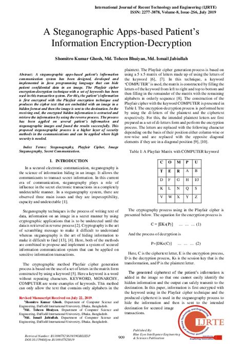 Pdf A Steganographic Apps Based Patient‟s Information Encryption Decryption
