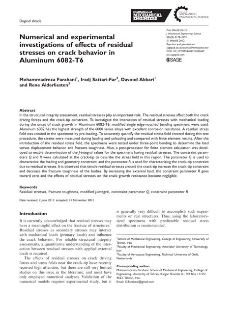 Pdf Numerical And Experimental Investigations Of Effects Of Residual Stresses On Crack