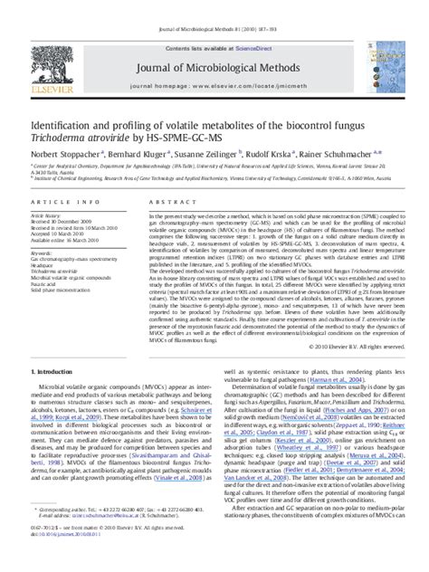 Pdf Identification And Profiling Of Volatile Metabolites Of The Biocontrol Fungus Trichoderma