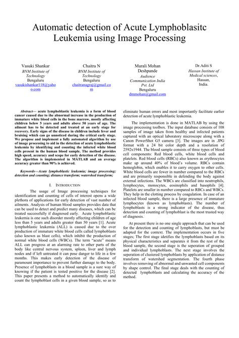 Pdf Automatic Detection Of Acute Lymphoblastic Leukemia Using Image