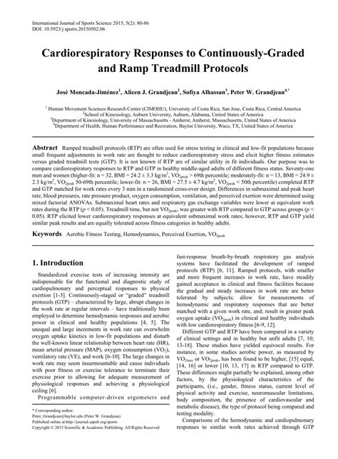 Pdf Cardiorespiratory Responses To Continuously Graded And Ramp Treadmill Protocols