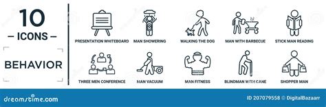Behavior Linear Icon Set Includes Thin Line Presentation Whiteboard
