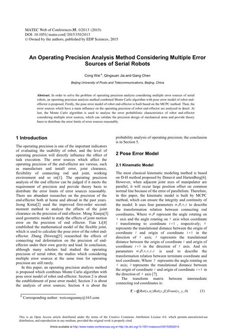Pdf An Operating Precision Analysis Method Considering Multiple Error