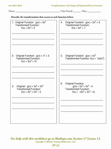 Transformations Of Functions Worksheet Chessmuseum Template Library