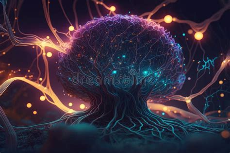 Abstract Conceptual Visualization Of Neurons Firing In A Neural Network Stock Illustration