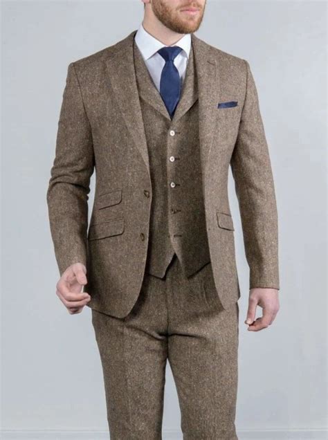 Brown Tweed Suit 100 Donegal Wool Mens Three Piece Suit Elton By Torre Hire5 Menswear