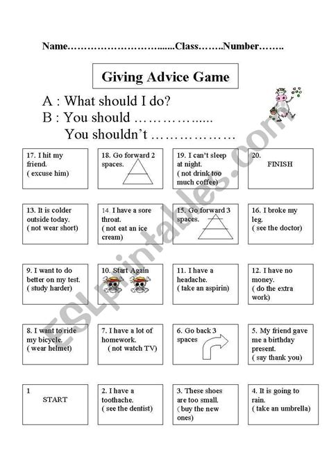 Giving Advice Boarding Game ESL Worksheet By Lullulla