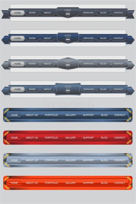 Web Navigation Blank Tabs Buttons Gradient Vector Template Bar Menu