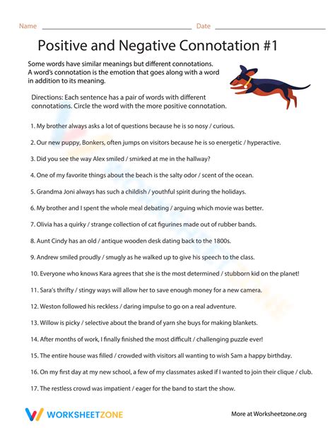 Positive And Negative Connotation 1 Worksheet