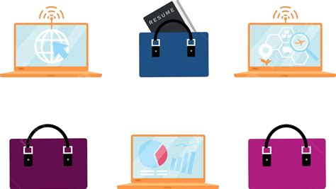 Set Of Flat Color Vector Objects Featuring Business Tools And Laptops Vector Resume Analysis