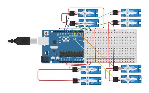 Circuit Design Conexión De 8 Servomotores Tinkercad