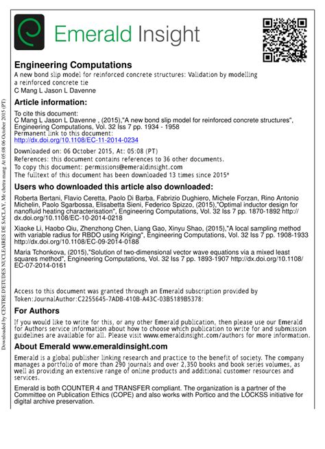 Pdf A New Bond Slip Model For Reinforced Concrete Structures Validation By Modelling A