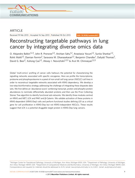 Pdf Reconstructing Targetable Pathways In Lung Cancer By Integrating Diverse Omics Data