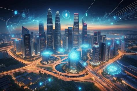 Big Data Connection Technology Cityscape Telecommunication And Communication Network Concept