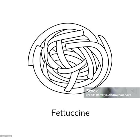 페투치네 파스타 일러스트레이션 벡터 낙서 스케치입니다 전통 이탈리아 음식 조각 또는 색칠 공부를위한 손으로 그린 이미지 격리된 검은색 선 아이콘입니다 편집 가능한 스트로크