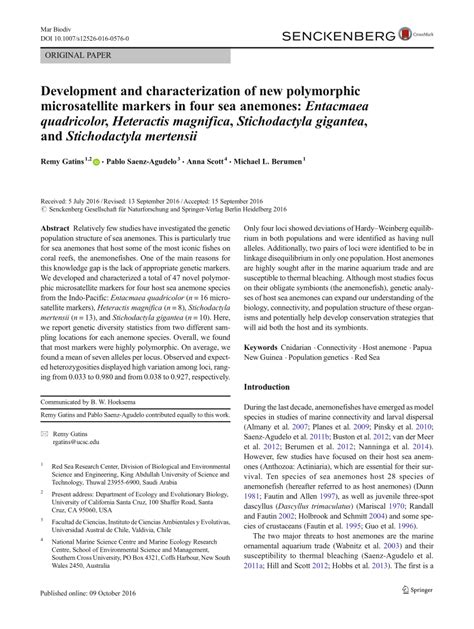 Pdf Development And Characterization Of New Polymorphic Microsatellite Markers In Four Sea