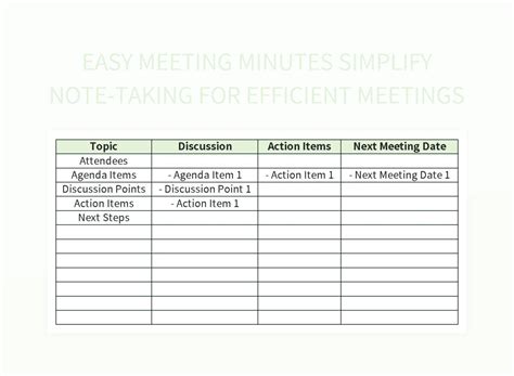 Easy Meeting Minutes Simplify Note Taking For Efficient Meetings Excel