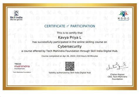 Kavya Priya On Linkedin Successfully Completed The Cybersecurity