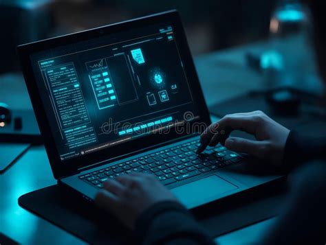 Laptop Screen Dark Code Programming A Person Intensely Focuses On Coding On Their Laptop Stock