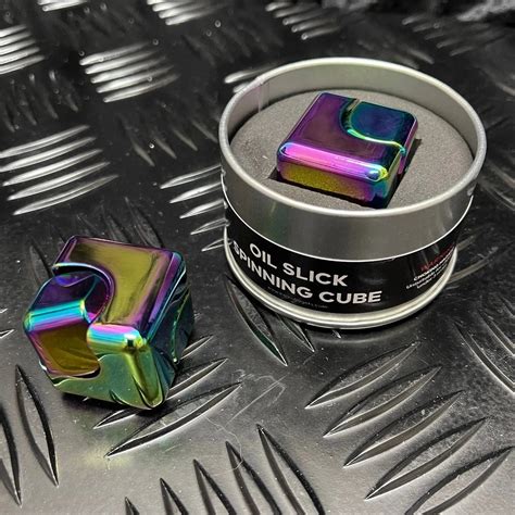 Square Spinning Cube In Oil Slick In Window Tin Thehappygiraffe