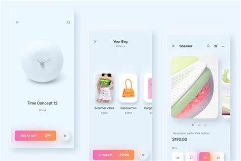 Three Screens Showing Different Items On The App