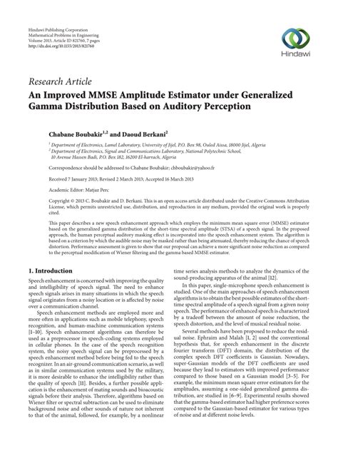 Pdf An Improved Mmse Amplitude Estimator Under Generalized Gamma