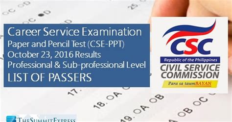 List Of Passers Civil Service Exam Results October 23 2016 Cse Ppt The Summit Express