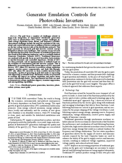 13 Generator Emulation Controls For Photovoltaic Inverters Pdf